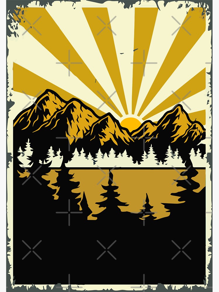 "Vintage Yellow Mountains" Sticker for Sale by TimTim-Design | Redbubble