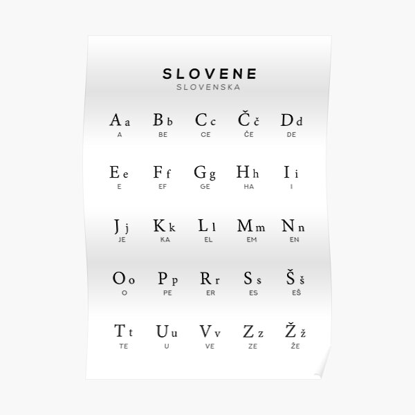 Poster « Tableau de l'alphabet slovène, tableau de la langue slovène ...