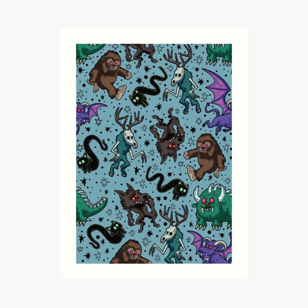 "Cryptid Monsters Night Light Blue" Art Print for Sale by Rich Hague ...