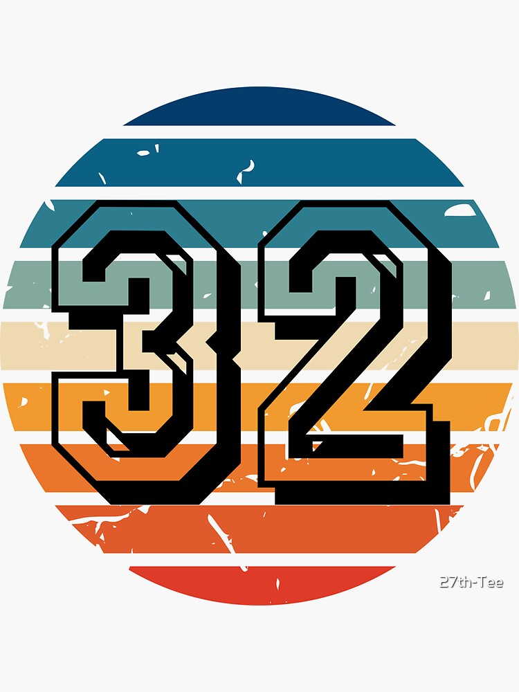 "Number 32 Vintage Retro Sport Sunset Birthday Squad Racing Numbers ...