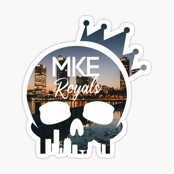 "MKE ROYALS Logo - Milwaukee Skyline at Night" Sticker for Sale by ...
