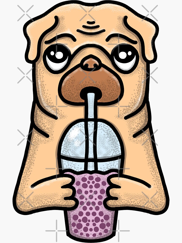 "Pug dog drinking bubble tea" Sticker for Sale by Pavlito99 | Redbubble