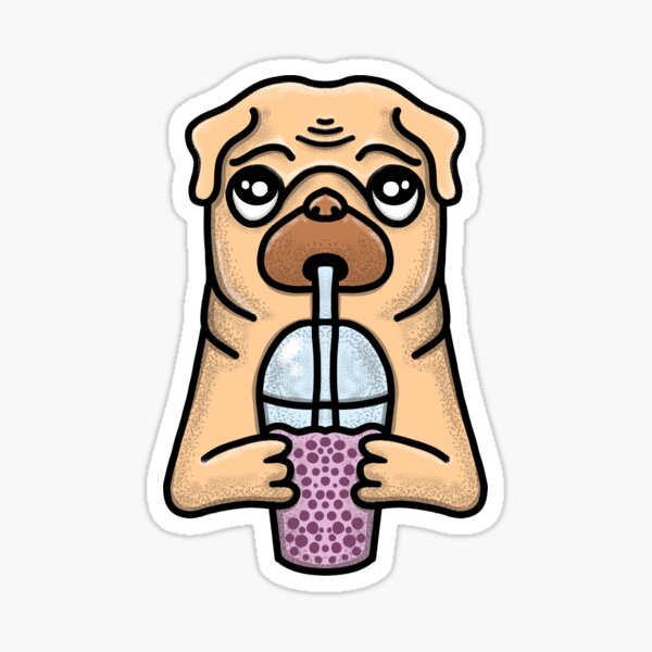 "Pug dog drinking bubble tea" Sticker for Sale by Pavlito99 | Redbubble