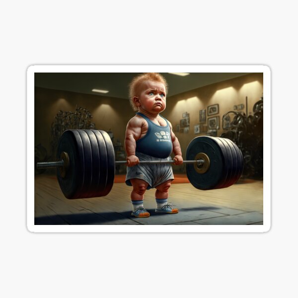 "Baby Weight Lifter - Toddler Deadlifting - Funny Digital Painting - AI ...