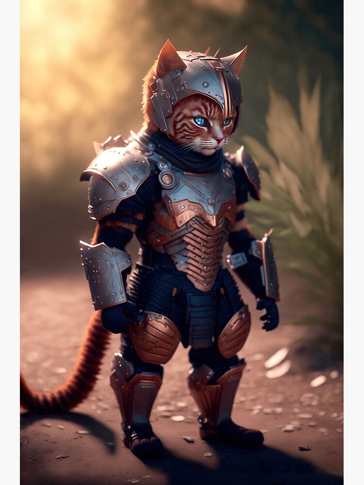 "Cat in Fantasy Armor - Battle Ready Kitten - AI Artwork" Poster for ...