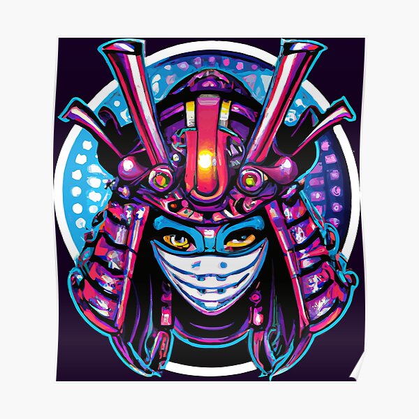 "Cool Japanese Samurai Geisha Girl Mask Colorful Illustration" Poster ...