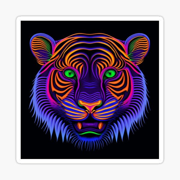 "Neon Cartoon Tiger" Sticker for Sale by Soda-Pop-Art-87 | Redbubble