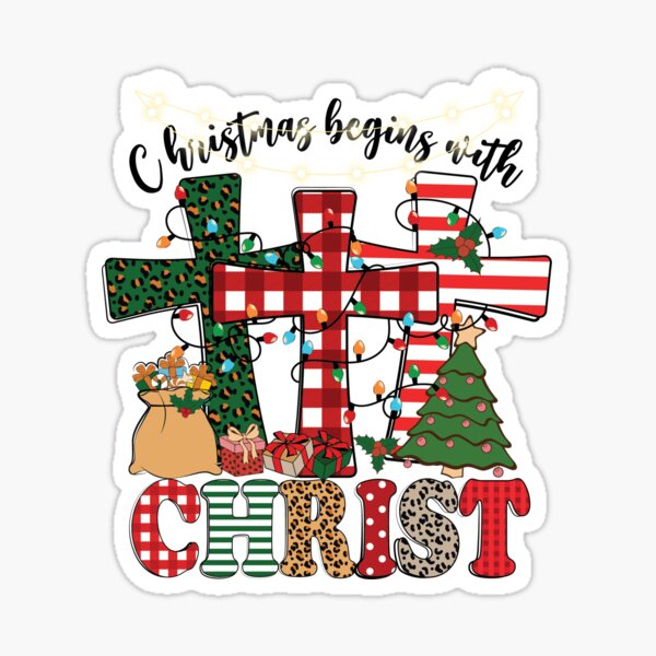 "Christmas Begins With Christ Plaid Cross Santa | Merry Christmas Jesus ...