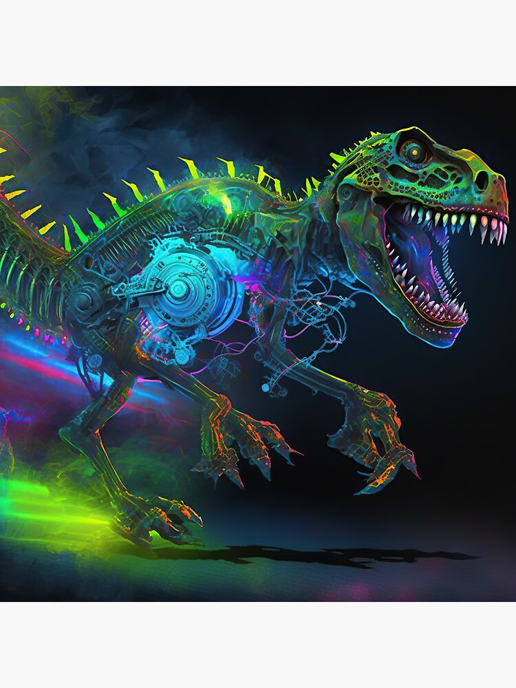 "Tyrannosaurus rex (Neon Dinosaur)" Sticker by IA-Power | Redbubble