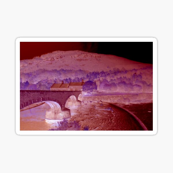 "A bridge over a weir of a reservoir in the Elan Valley, Wales" Sticker ...