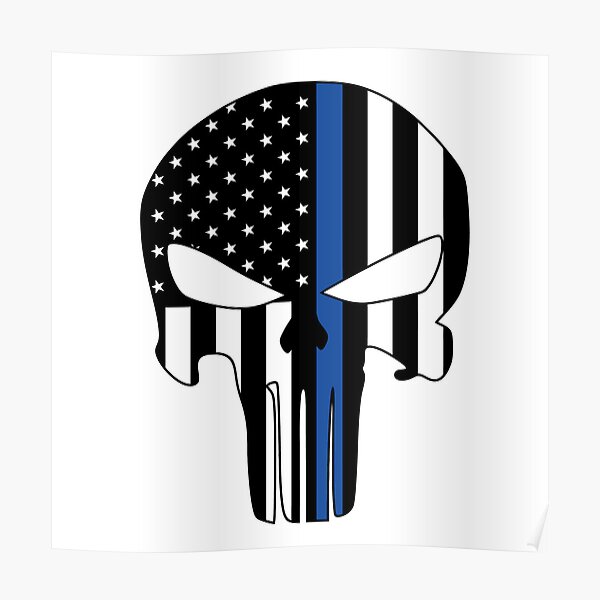 "Thin Blue Line Skull" Poster for Sale by RedHeadTraveler | Redbubble