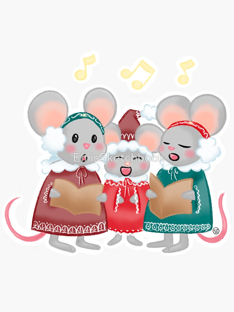 "Caroling Mice" Sticker for Sale by EmisSketchbook | Redbubble