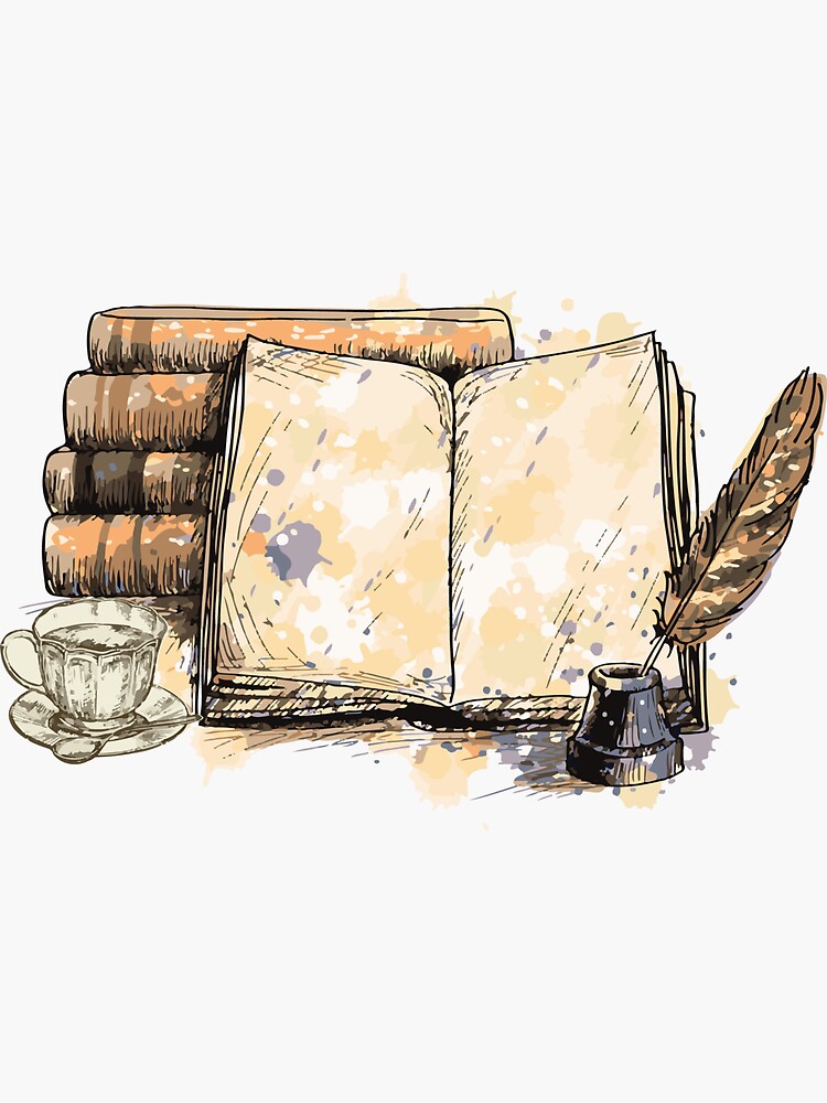 "Vintage Book Stack and Tea " Sticker for Sale by ayoubsadiq | Redbubble