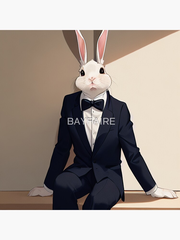 "Tuxedo Rabbit Sitting" Sticker for Sale by BAYFAIRE | Redbubble