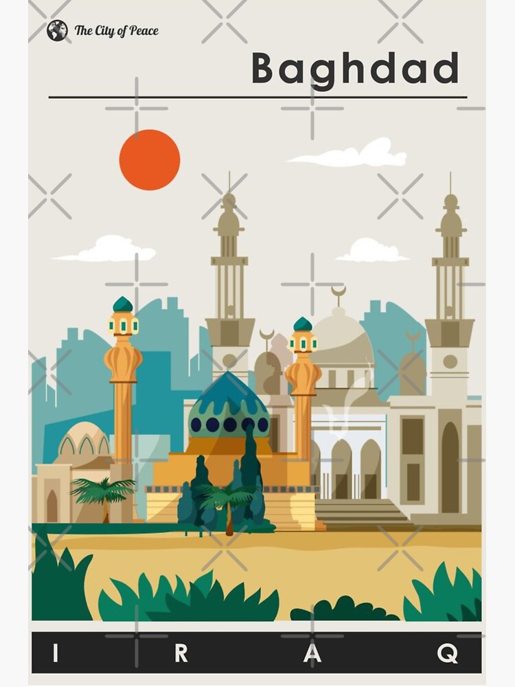"Baghdad Iraq Travel Poster | Old Iraqi Tourism Poster - " Sticker for ...