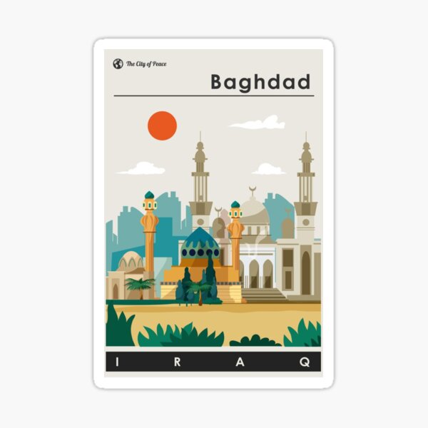 "Baghdad Iraq Travel Poster | Old Iraqi Tourism Poster - " Sticker for ...