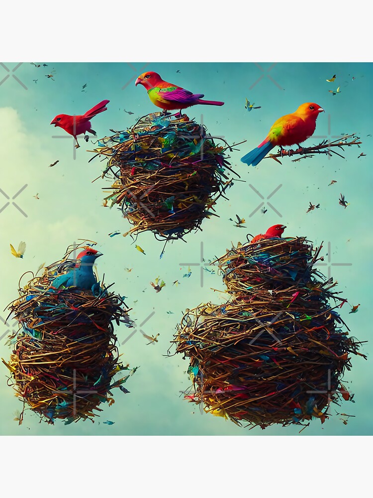 "Birds in Their Nests" Sticker for Sale by Mu-Digital-Art | Redbubble