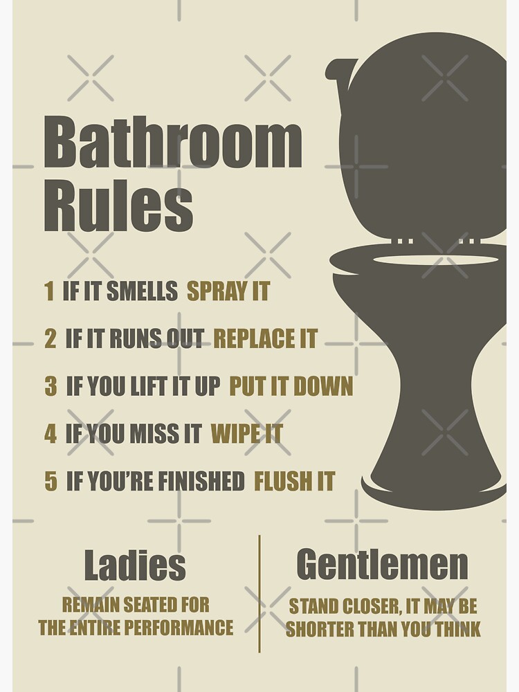 "Funny Bathroom Rules Sign Custom Toilet Humor Decor" Sticker for Sale ...