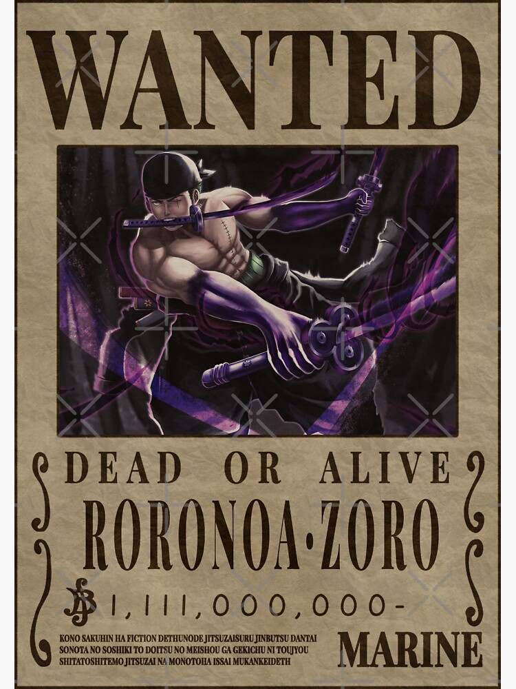 "Roronoa Zoro Wanted Poster One Piece King of Hell Vice-captain ...
