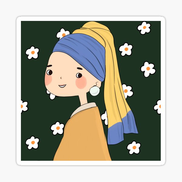 "cute girl with a pearl earring " Sticker for Sale by ArtsByAsia ...