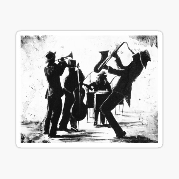 "Jazz On in Black and White" Sticker for Sale by Sallypeckham | Redbubble