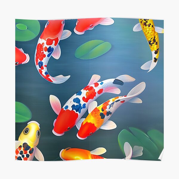 "Colorful koi fishes in pond" Poster for Sale by angelisart | Redbubble