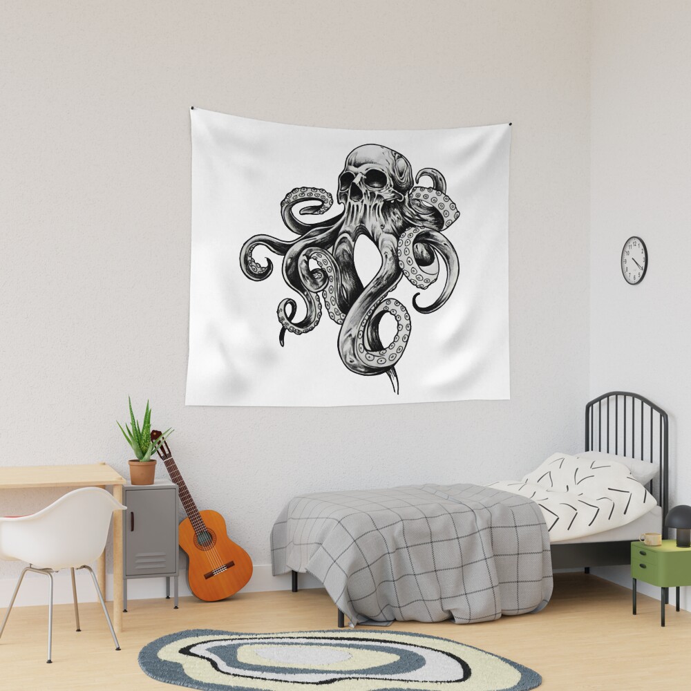 "Black and White Octopus Skull Head Tattoo" Poster for Sale by Cesar ...