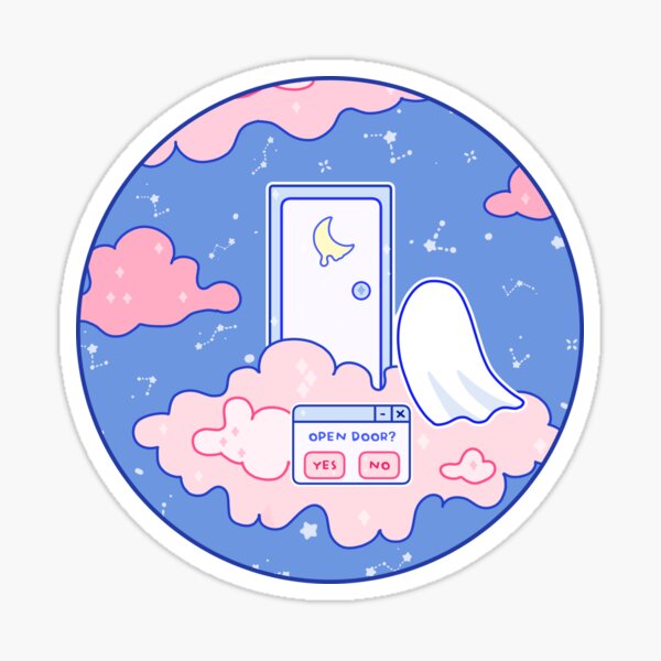 "A ghost is in front a moon door up in the clouds" Sticker for Sale by ...