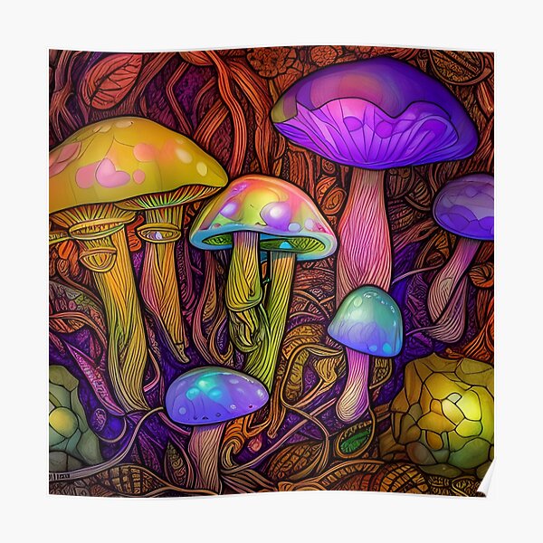 "Psychedelic Mushrooms Illustration" Poster for Sale by Alt-Art-Digital ...
