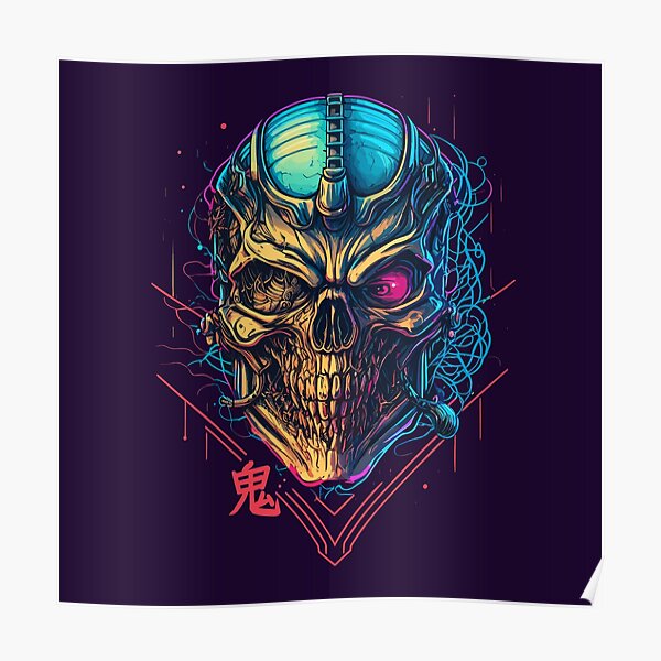 "Synthwave damaged Android Demon Skull" Poster for Sale by ChasmicArt ...