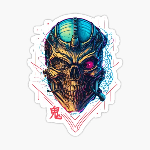 "Synthwave damaged Android Demon Skull" Sticker for Sale by ChasmicArt ...