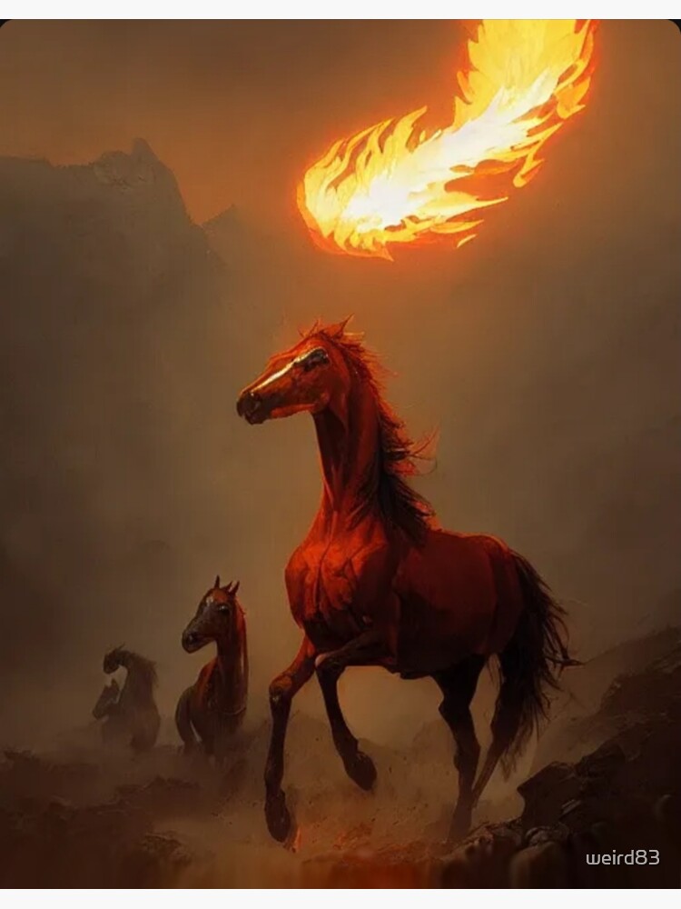 "fire horse flames magic smoke fog comet meteor shower ranch painting ...