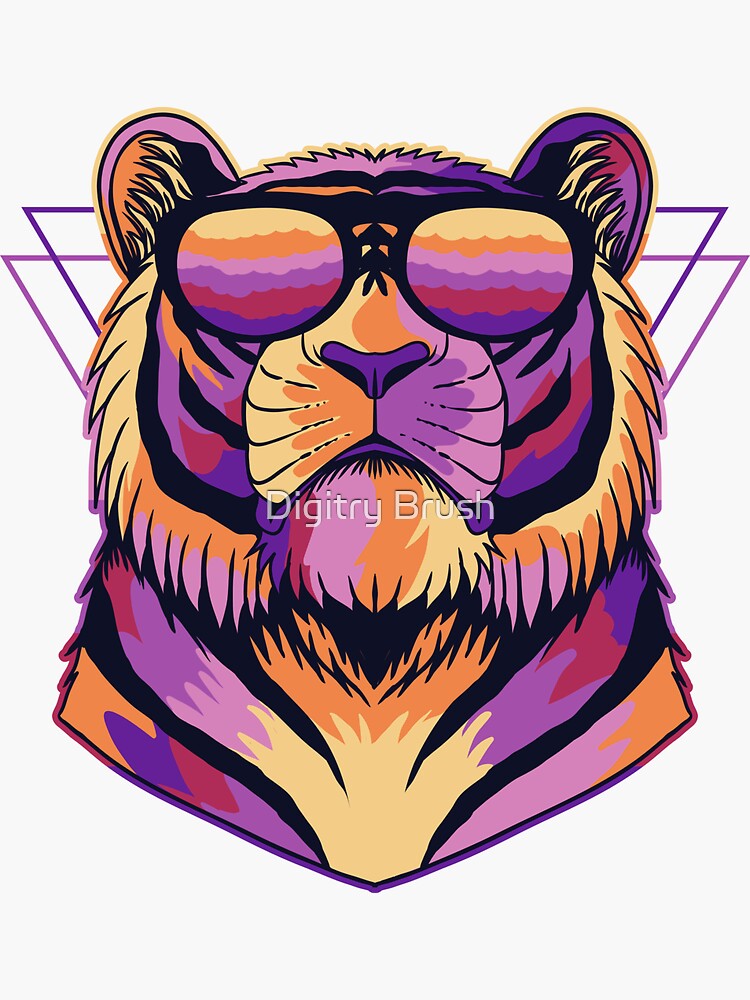 "Purple Cool Tiger- Retro Felines" Sticker for Sale by TheEternalDawn ...