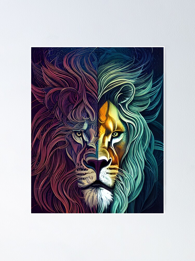 "Two-Faced Lion" Poster for Sale by Kauila-AI | Redbubble