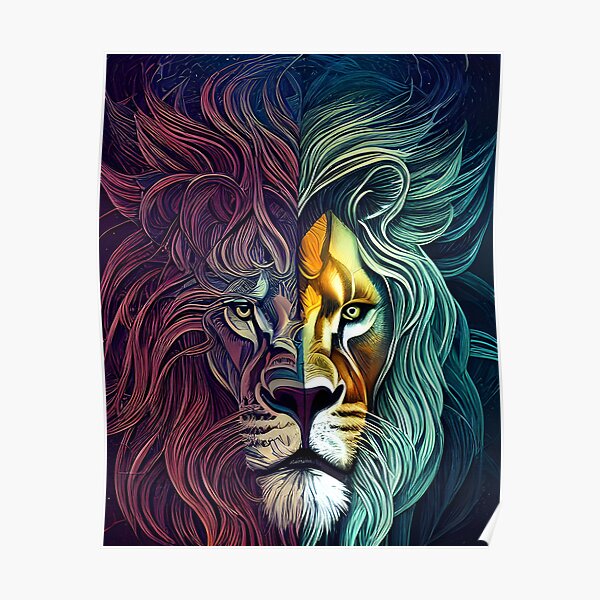 "Two-Faced Lion" Poster for Sale by Kauila-AI | Redbubble