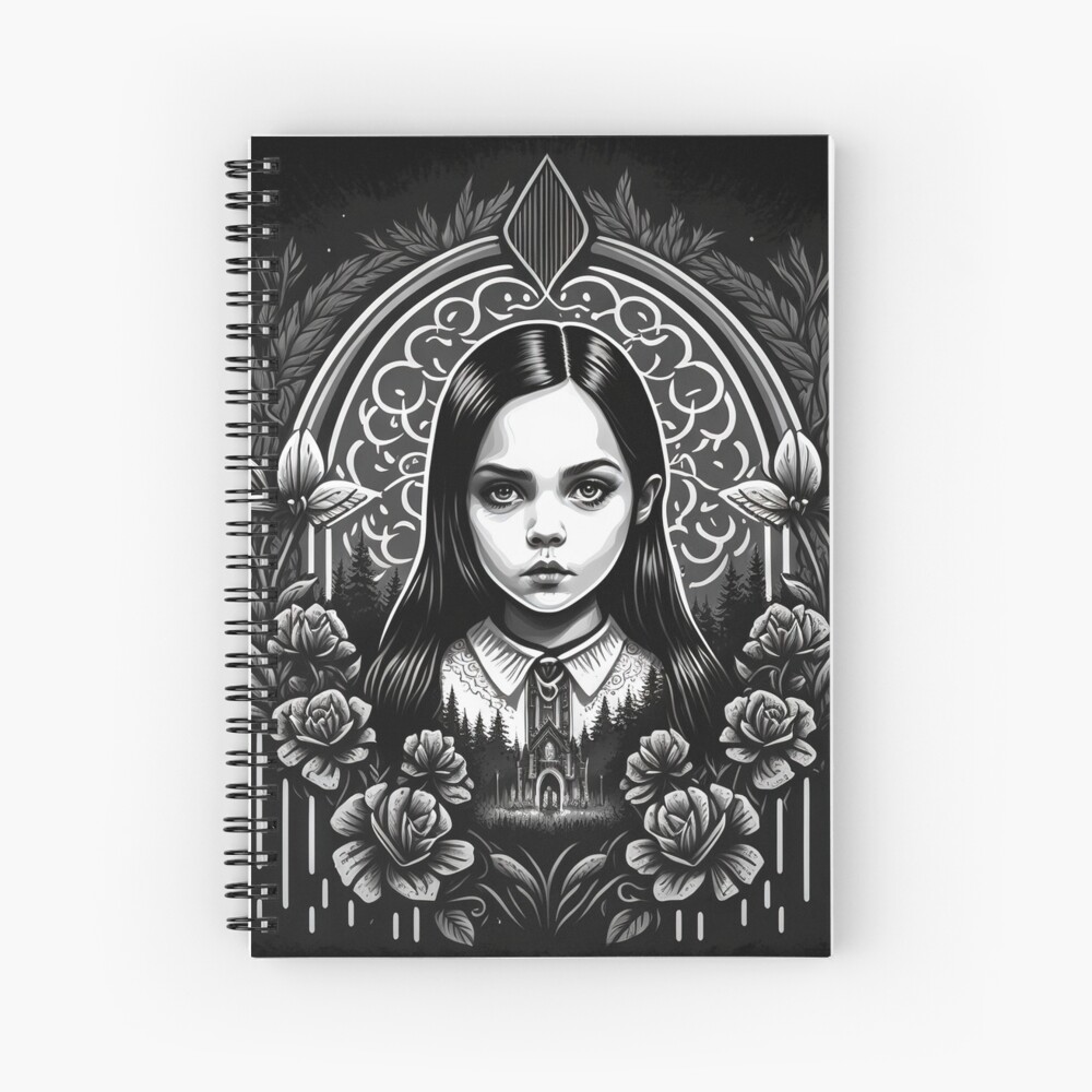 "Wednesday Addams Black And White Portrait" Spiral Notebook for Sale by ...