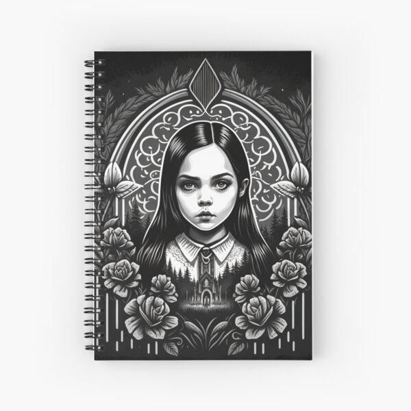 "Wednesday Addams Black And White Portrait" Spiral Notebook for Sale by ...