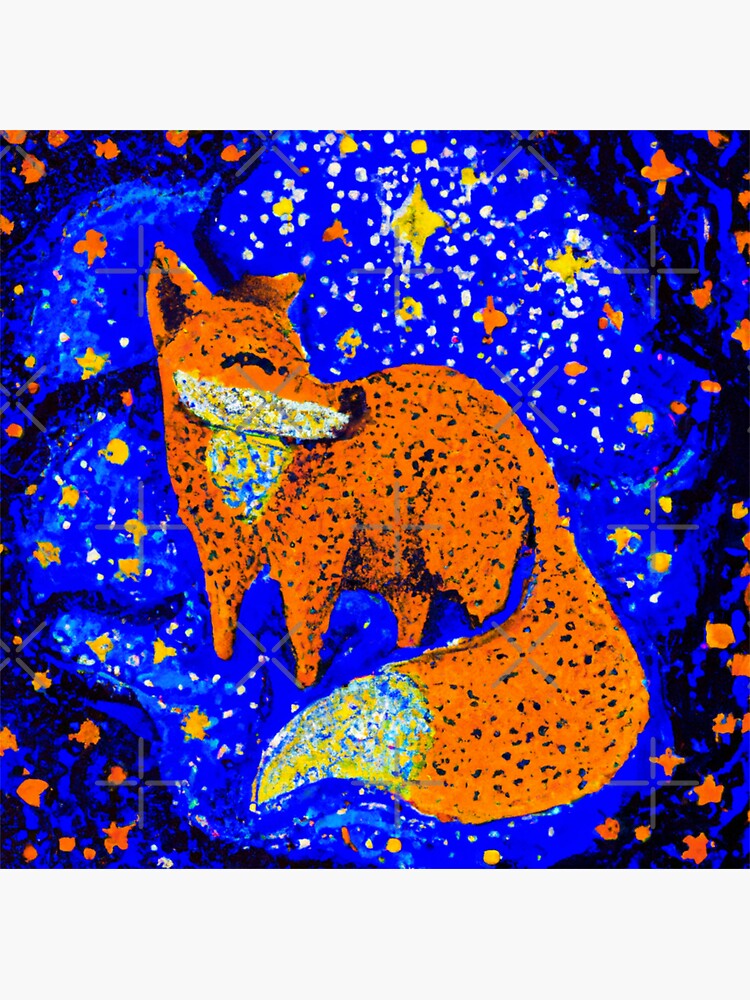 "Starry Night Fox with Fluffy Tail " Sticker for Sale by orangepopdes ...