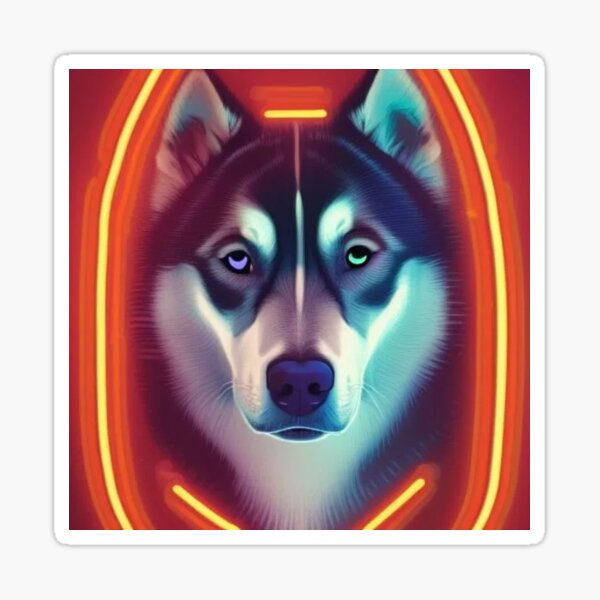 "Neon Lights Husky " Sticker for Sale by CrewlDesgins | Redbubble