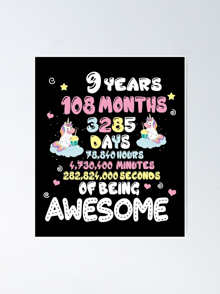 "Cute 9th Birthday 9 Years Old Girls Gift Lover " Poster for Sale by ...