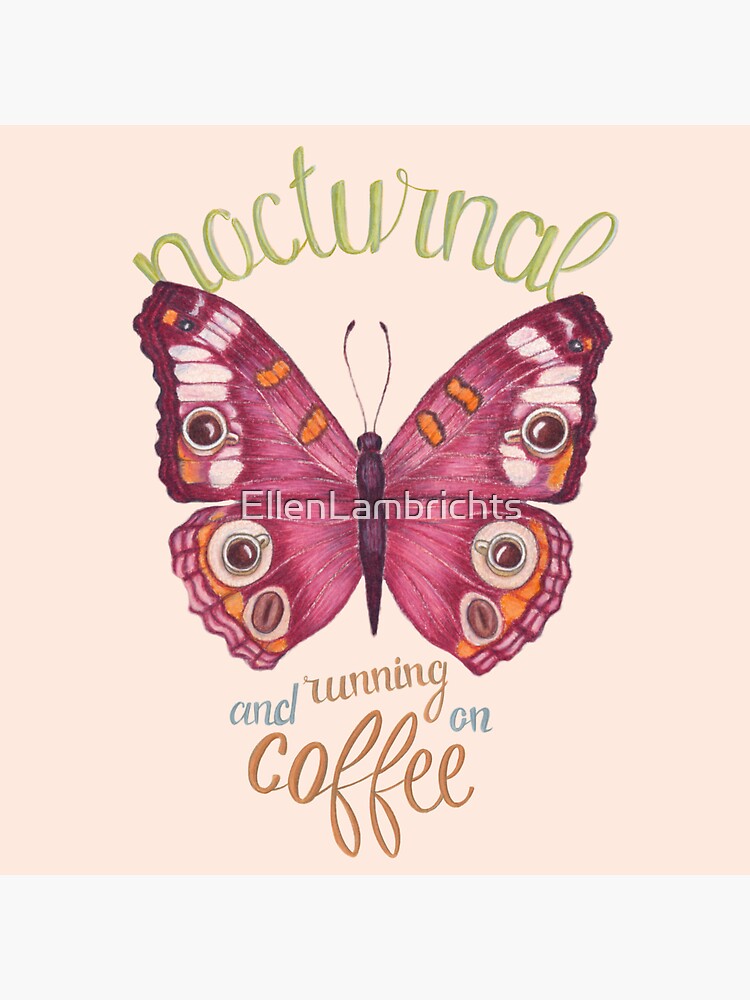 "nocturnal burgundy moth running on coffee" Sticker for Sale by ...