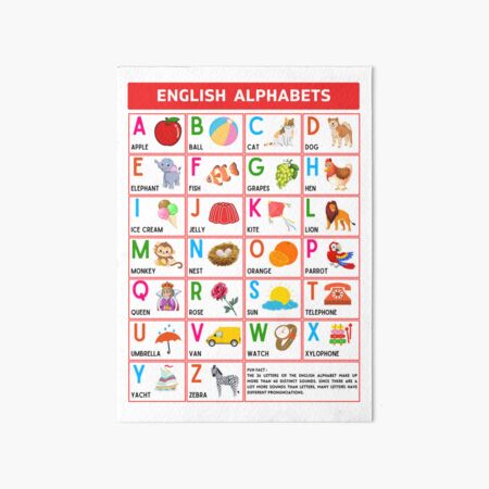 "English Alphabet Chart Illustration Design 26 Alphabets in English ...