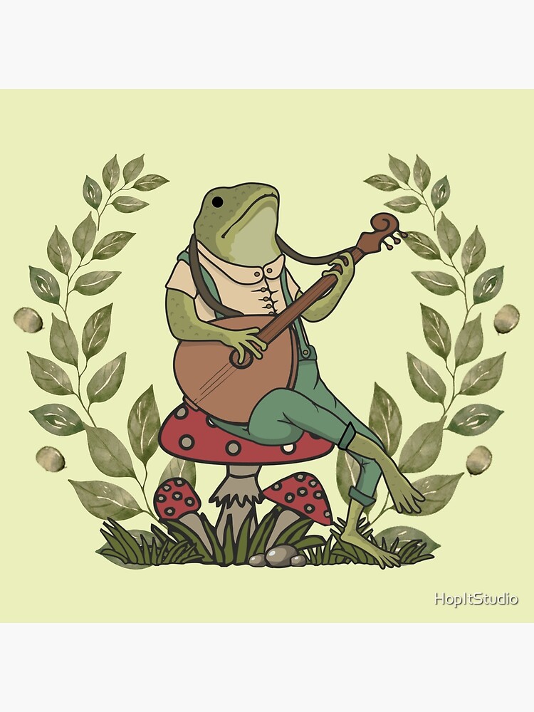 "Cute frog cottagecore aesthetic. Frog playing a banjo sitting on a ...