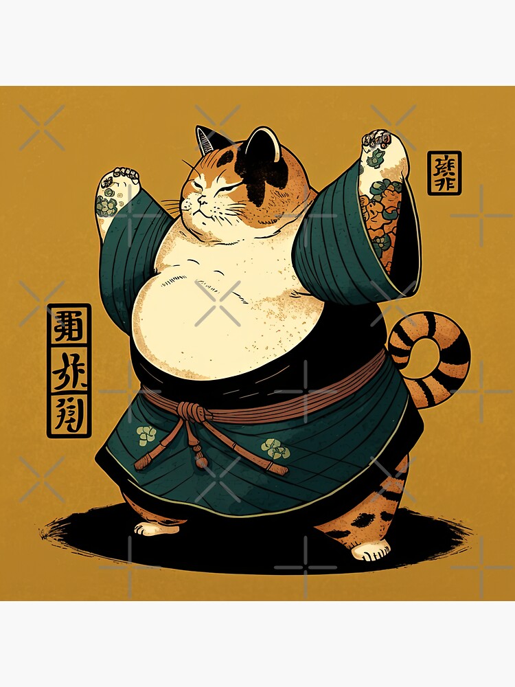 "Cute Sumo Cat | Japanese Art | Ukiyo-e" Sticker for Sale by Olenaus ...