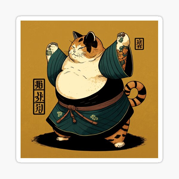 "Cute Sumo Cat | Japanese Art | Ukiyo-e" Sticker for Sale by Olenaus ...