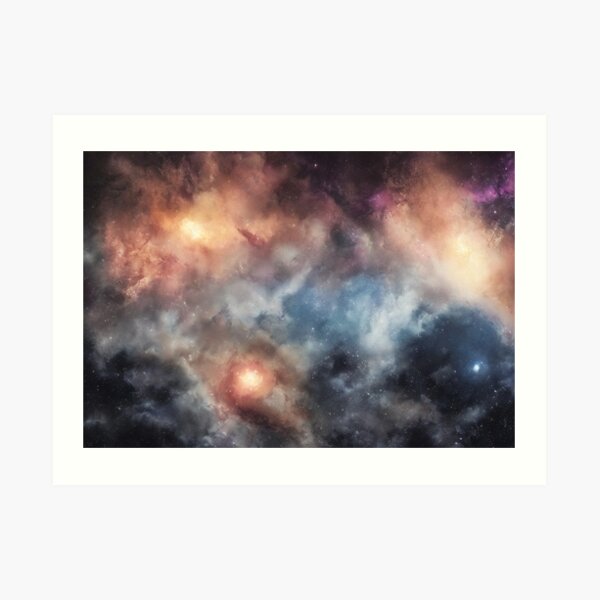 "Detailed landscape painting of galactic outer space featuring stars ...