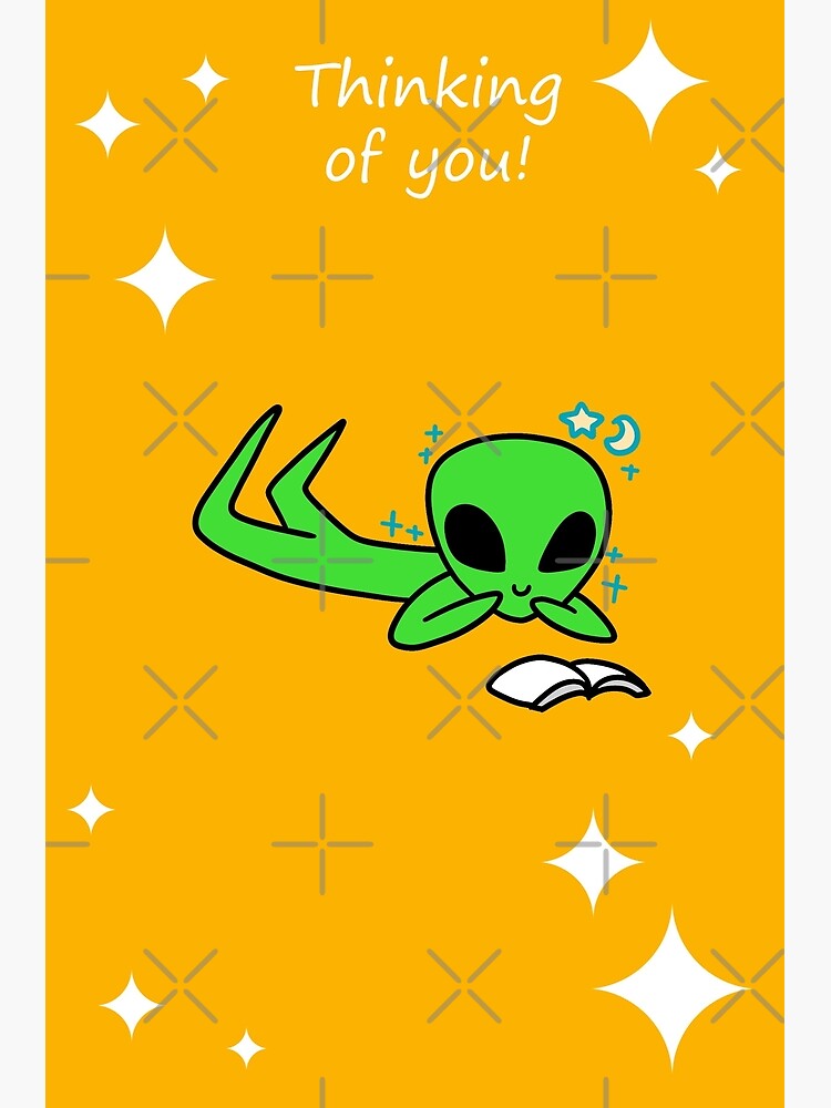 ""Thinking of You" Alien Reading a Book" Poster by SaradaBoru | Redbubble