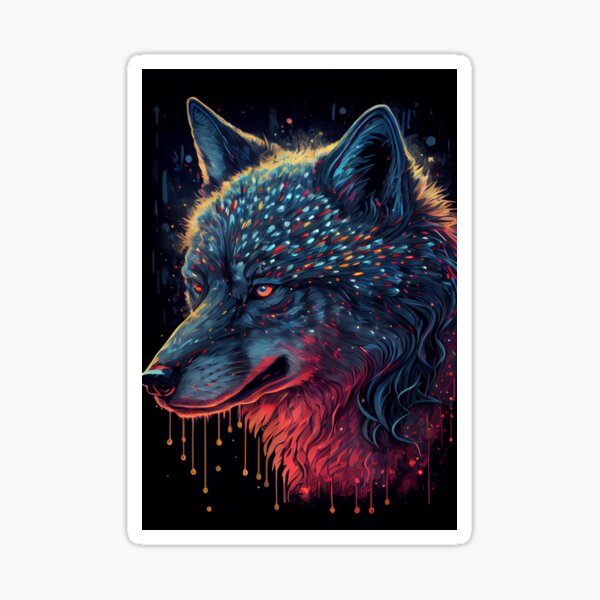 Pegatina «Retrato de un lobo colorido | líquido | puntillismo» de ...