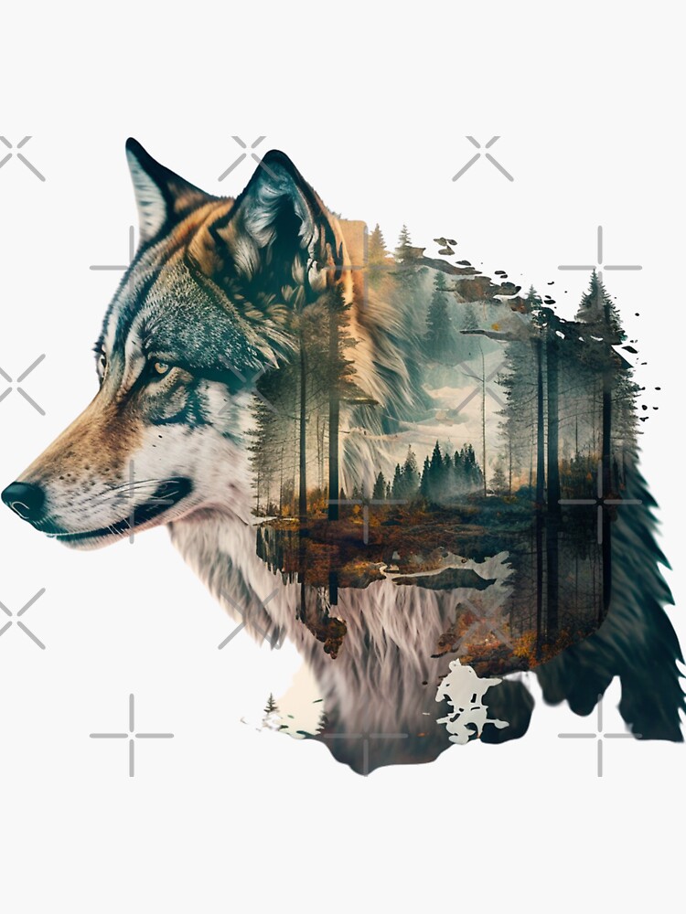 "Double exposure wolf" Sticker for Sale by Mirochan80 | Redbubble