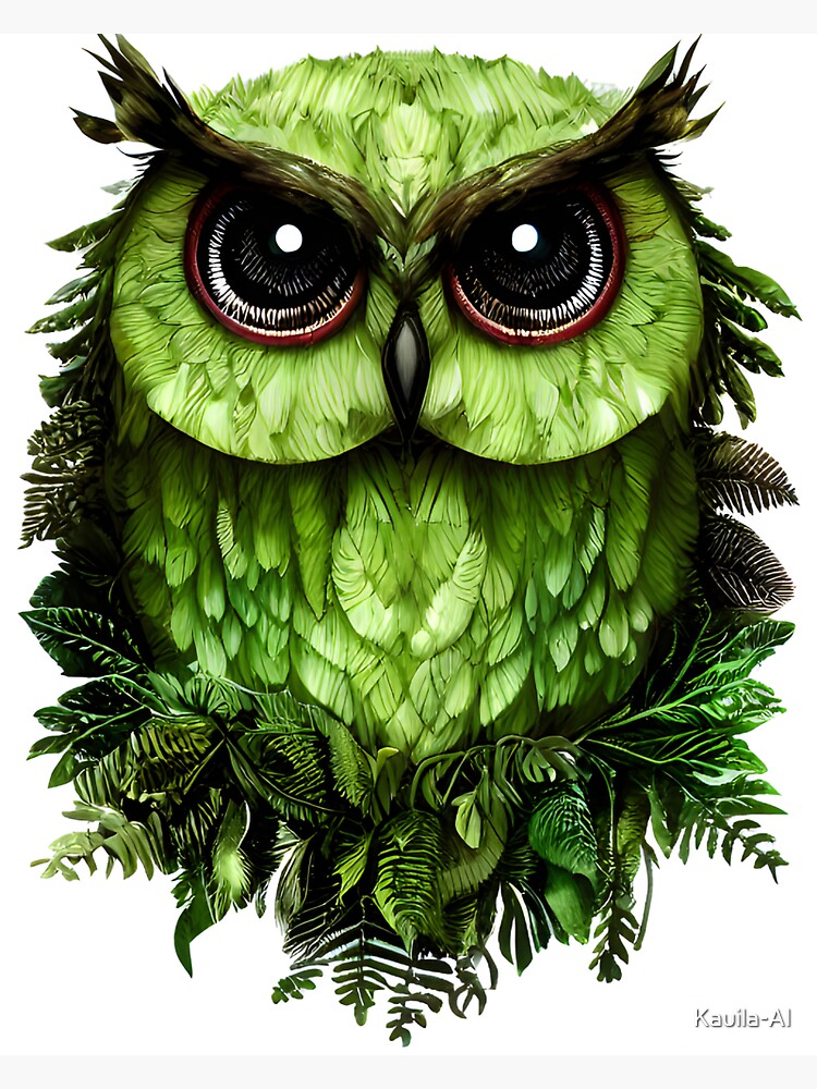 "Emerald Green Forest Owl" Sticker for Sale by Kauila-AI | Redbubble